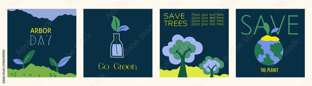 Set of Arbor Day template. Save trees illustration vector graphic with ...