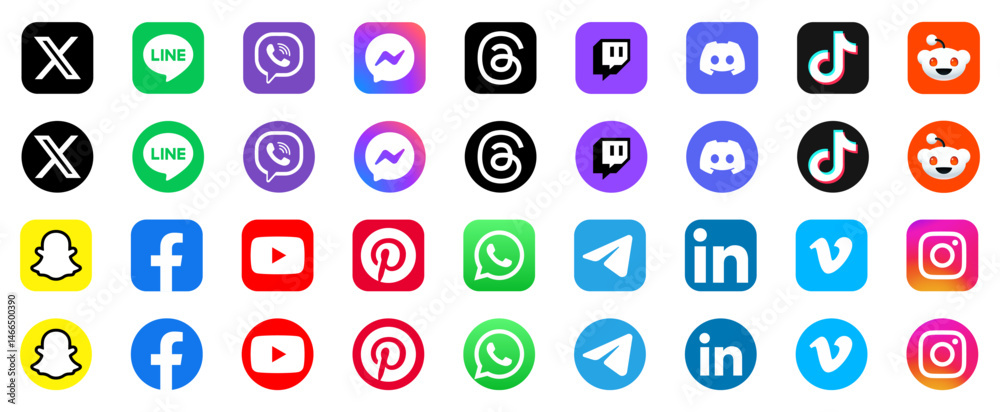 Latest updated social media icon set 2025. Social networking platform ...