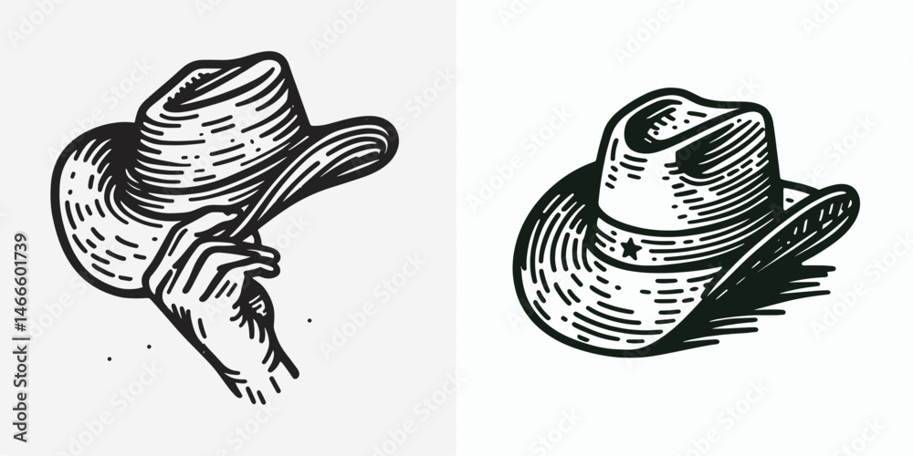 Cowboy Hat tipping. Western rodeo Outline Clipart line art doodle ...