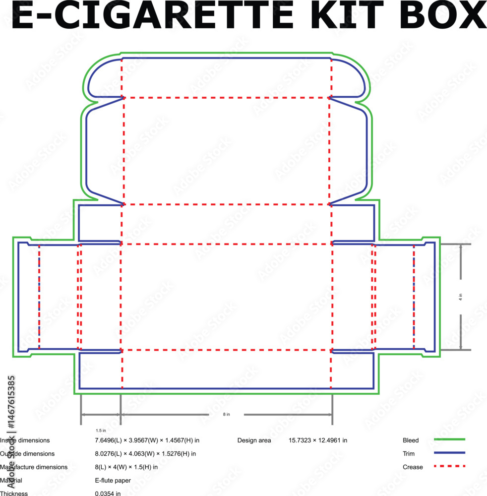Detailed schematic diagram of an e-cigarette kit box packaging design ...