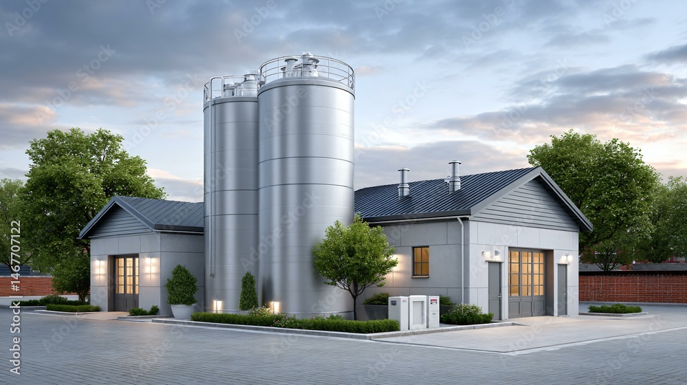 Photorealistic rendering of a community-scale biogas plant powering ...