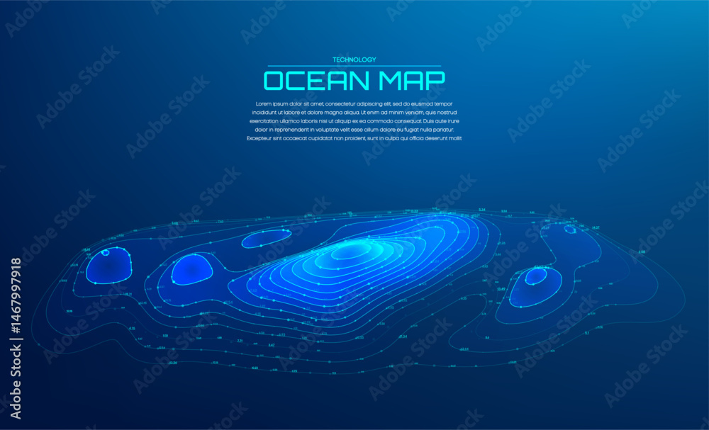 Sea ocean map topography background. Geography digital line mountain ...