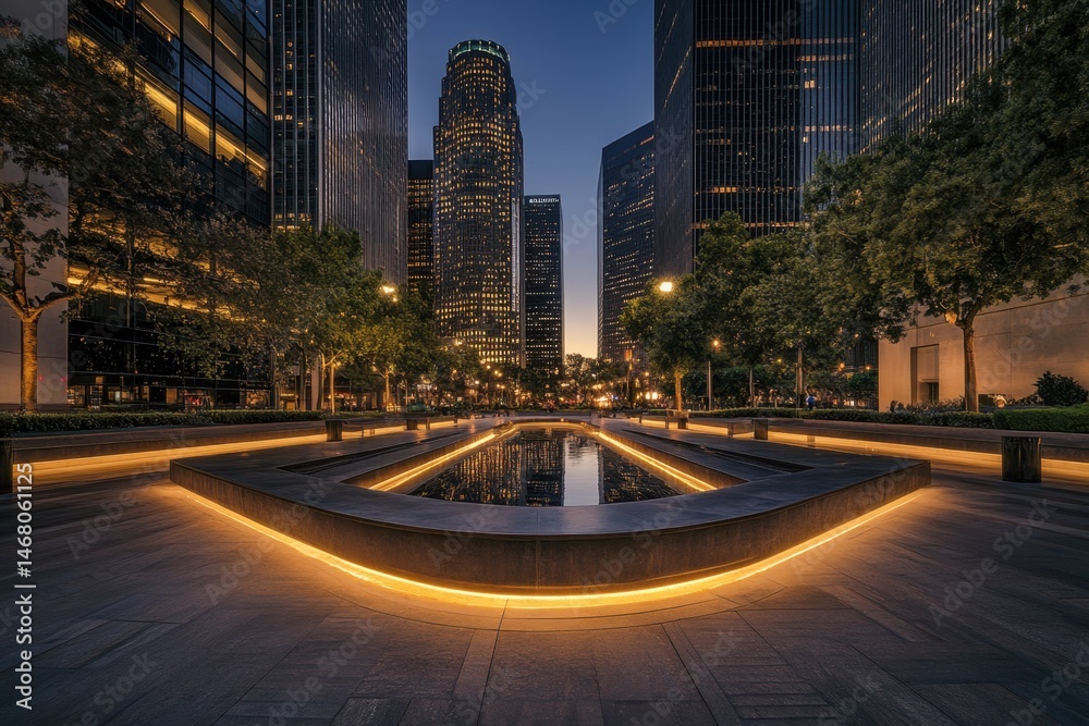 downtown Los Angeles with the raised central plaza in front of high ...