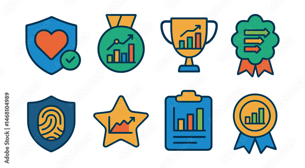 Vector de Stock Flat vector icons of health data analytics: patient ...