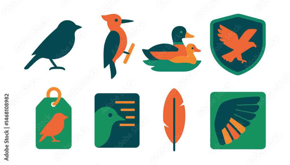 Image vectorielle Stock Flat vector icons of bird species and ...