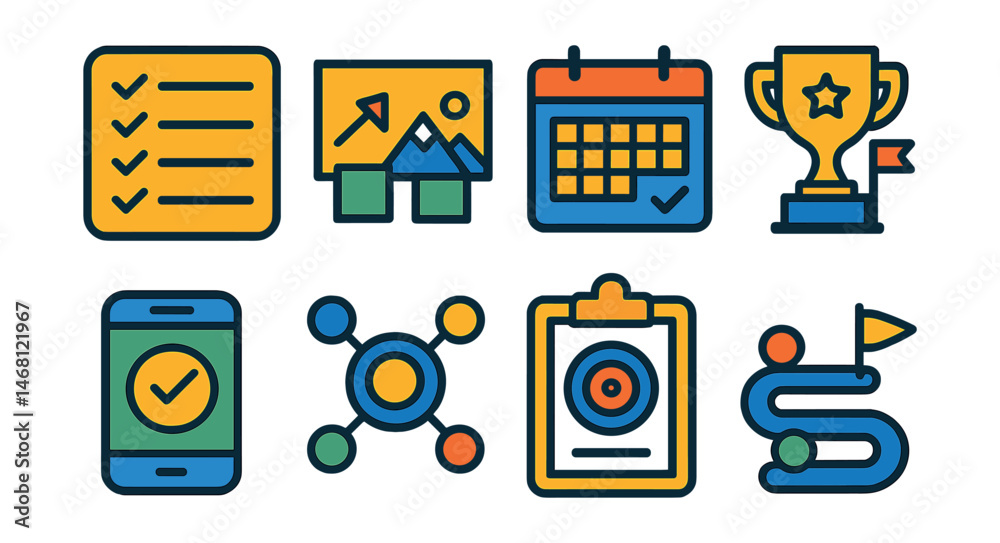 Flat vector icons of goal setting and achievement: SMART goals ...