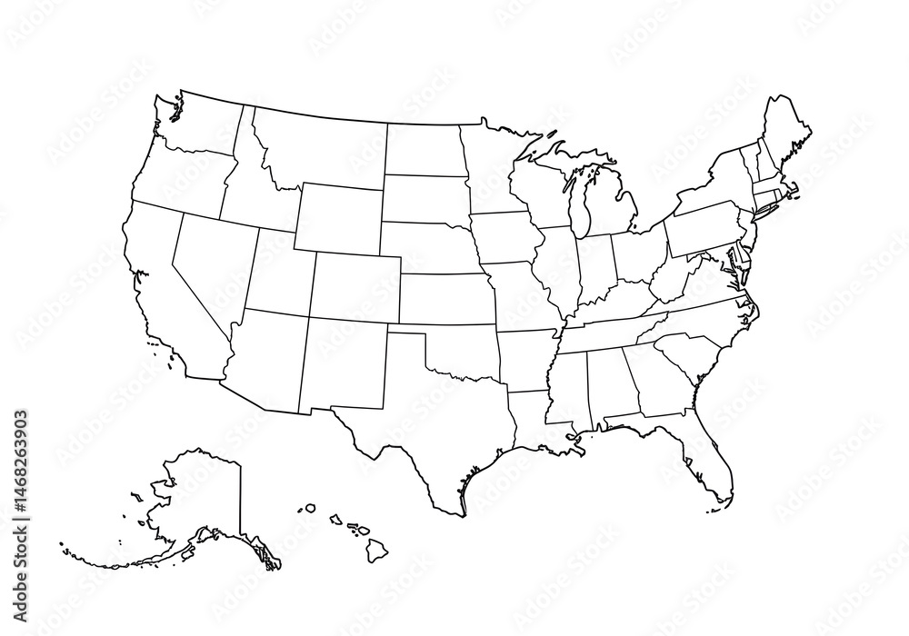 Simple outline map of the United States including Alaska and Hawaii ...