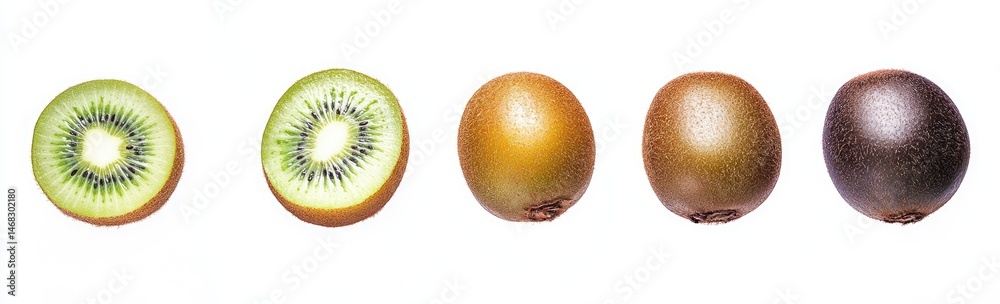 Kiwi fruit variations sliced and whole, showcasing different colors and ...