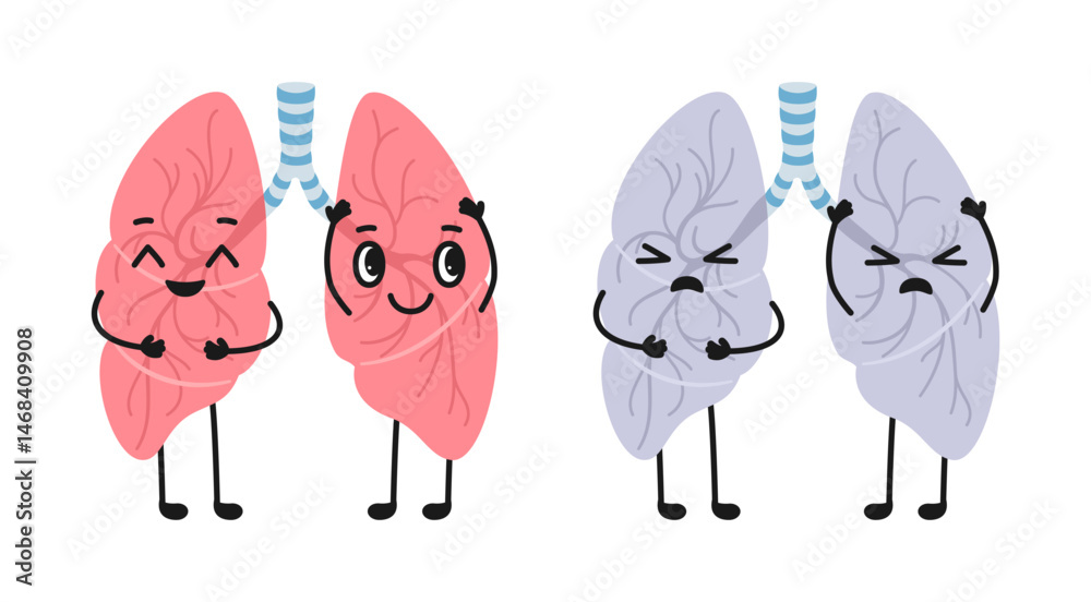 Vector de Stock Two lungs mascot healthy and unhealthy cartoon childish ...