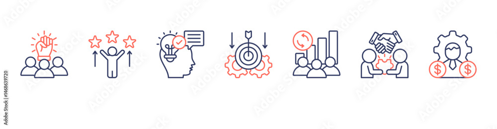 Team Motivation web banner icon sheet vector team spirit, motivation ...
