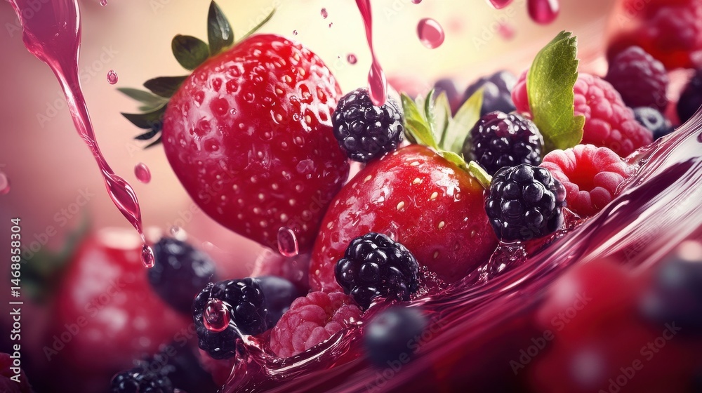 Fruit and berries burst.Splash of juice.Sweet tropical fruits and mixed ...