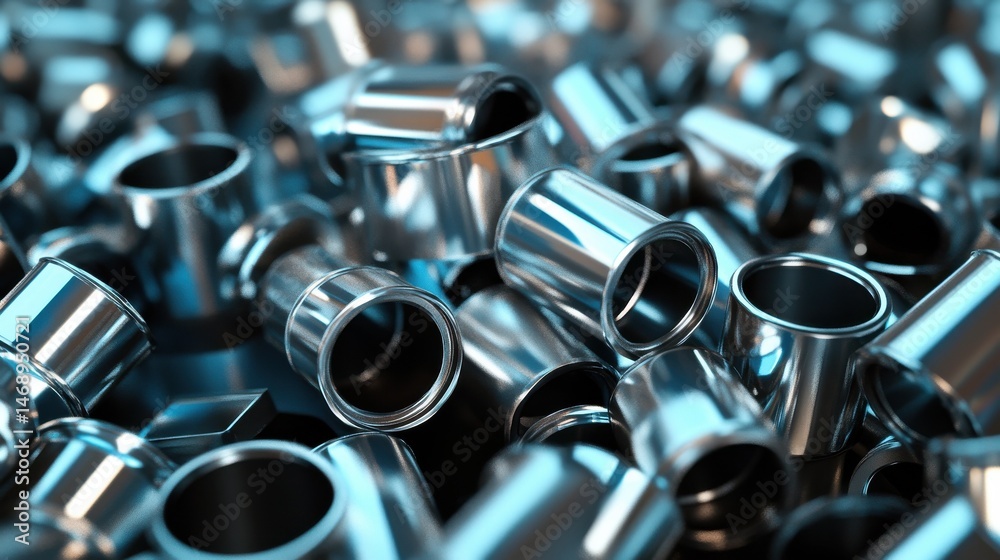 Heap of water pvc pipe clamps on metallic surface construction concept ...