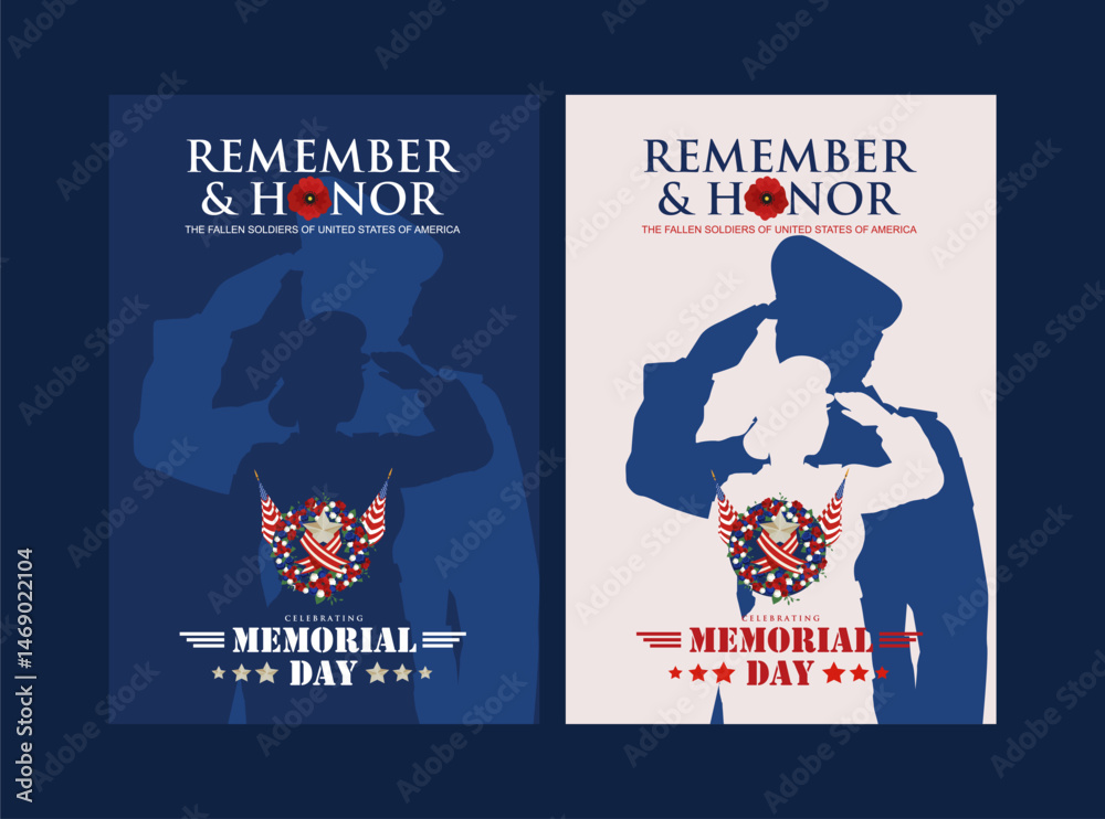 Image vectorielle Stock Set of Memorial Day 2025 poster design with ...