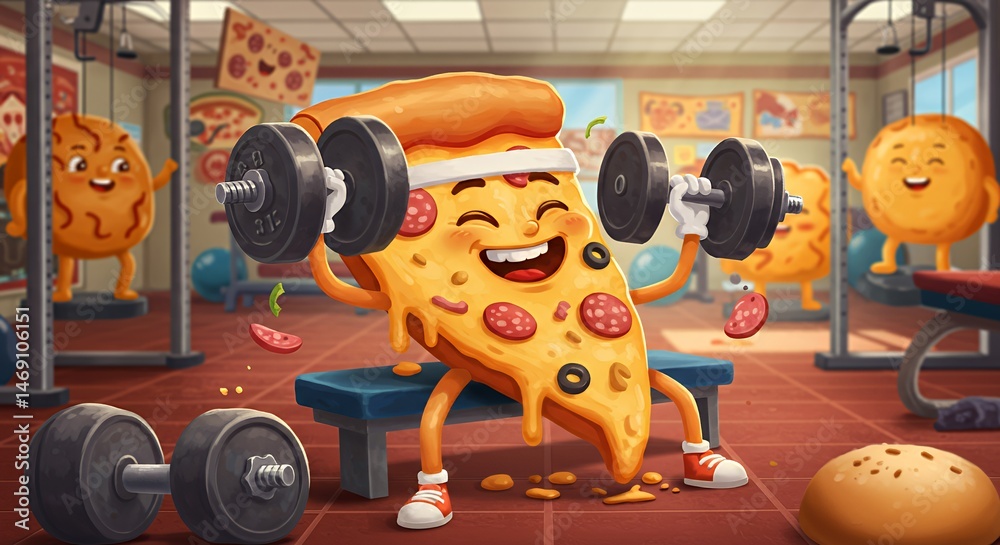 Pizza's Gym Workout: A Fun Illustration of a Pizza Slice Lifting ...