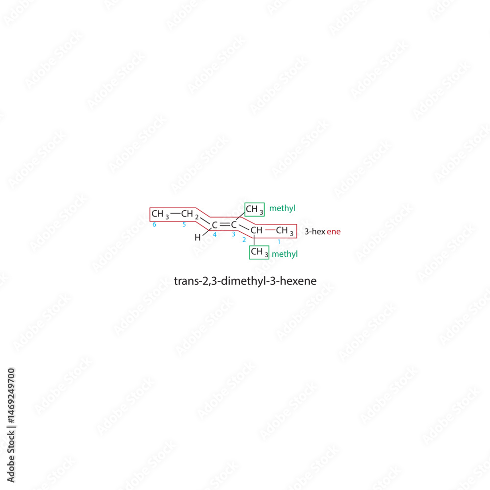 เวกเตอร์ Stock trans-2,3-Dimethyl-3-hexene – IUPAC Naming with Double ...
