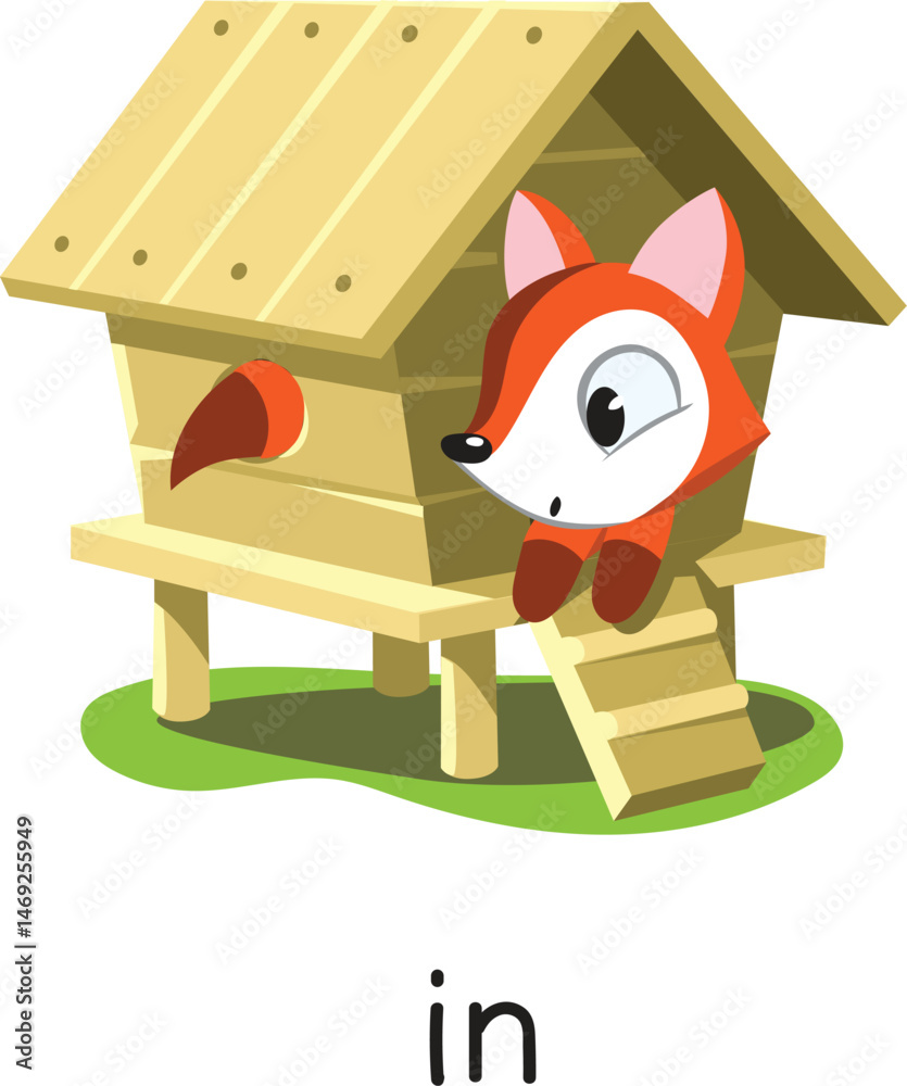 Preposition of place. Fox IN the henhouse Stock Vector | Adobe Stock
