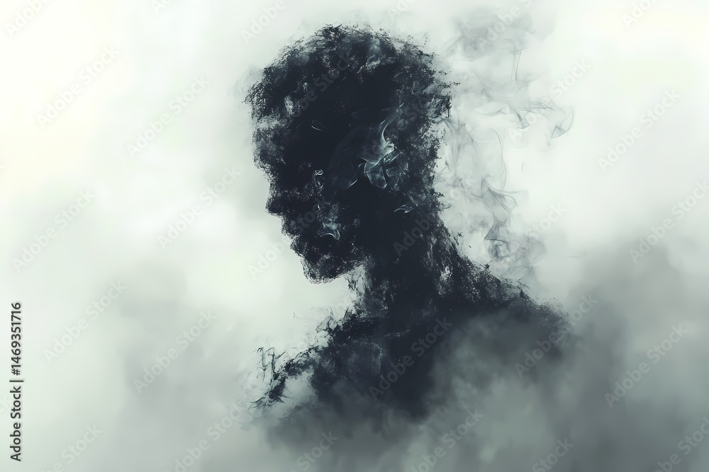Ilustracja bez tantiem: Abstract Human Silhouette Dissolving Into Ash ...