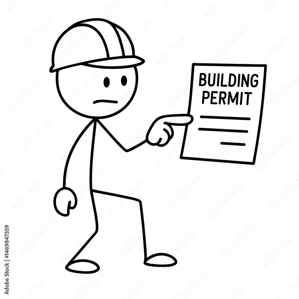 Stick figure builder holding building permit Stock Vector | Adobe Stock