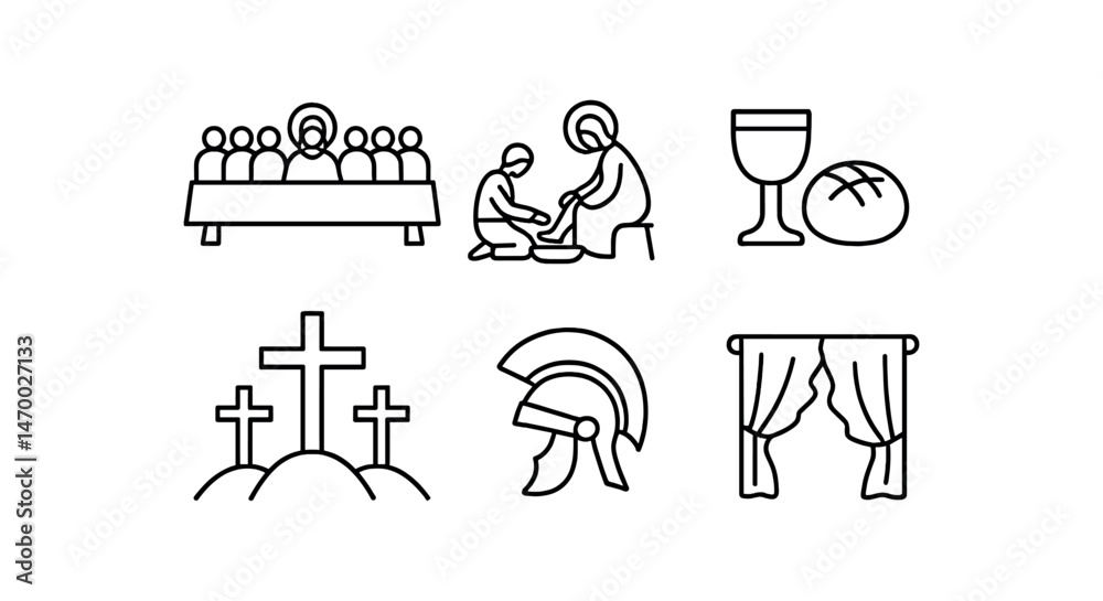 Christian symbols - last supper, foot washing, communion, crucifix ...