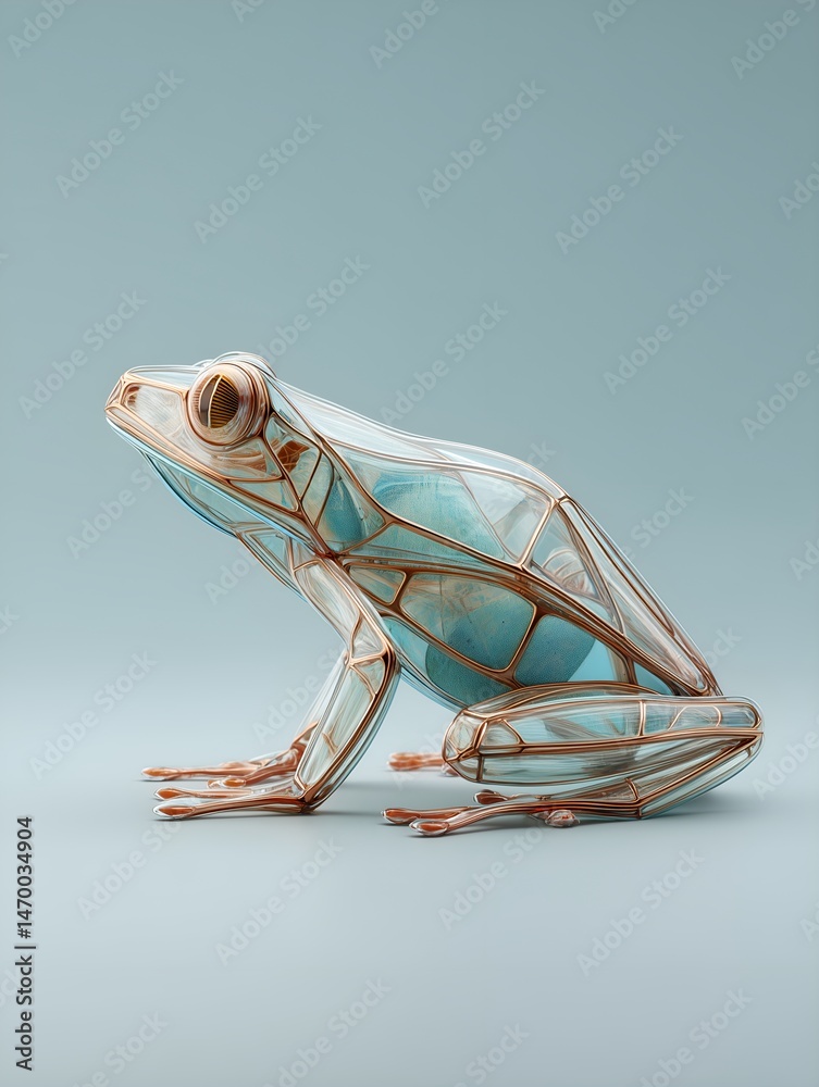 Futuristic frog sculpture blending copper lines and turquoise glass ...