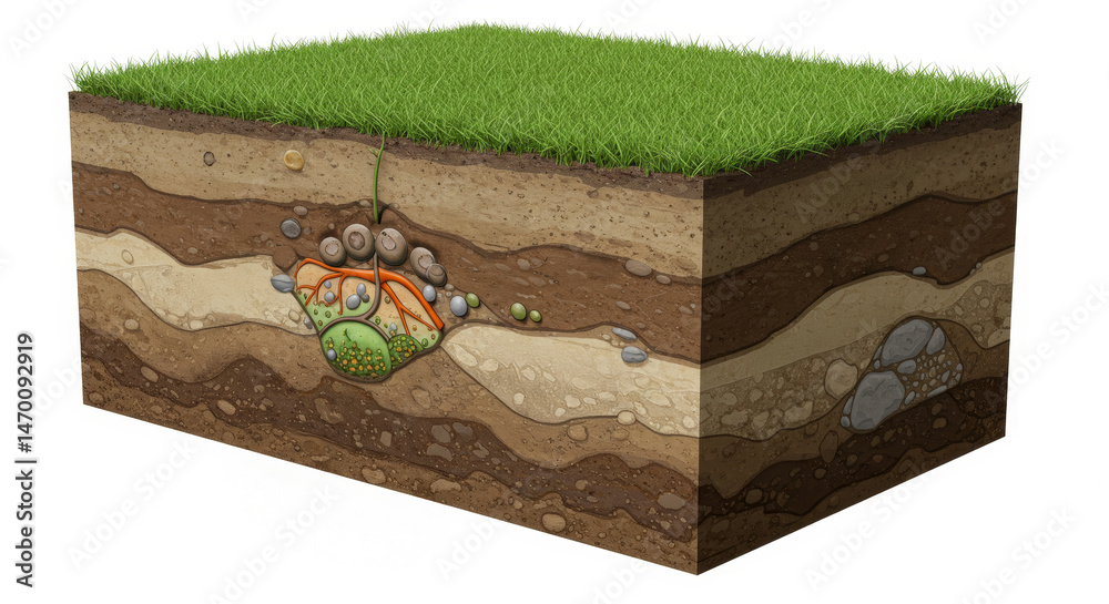 Soil Profile Layers Diagram - Illustrated cross-section showing soil ...