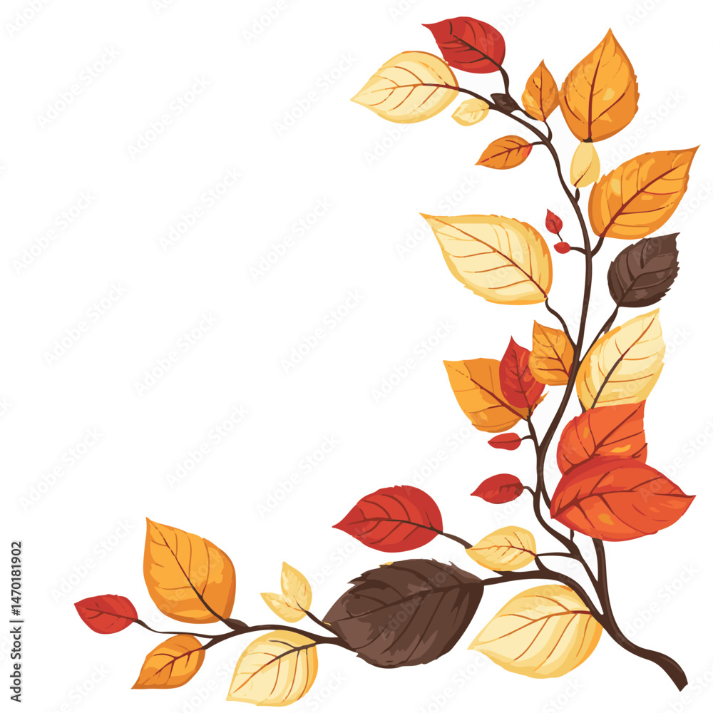 Autumn Leaves Corner Border Design Vector Illustration With White ...