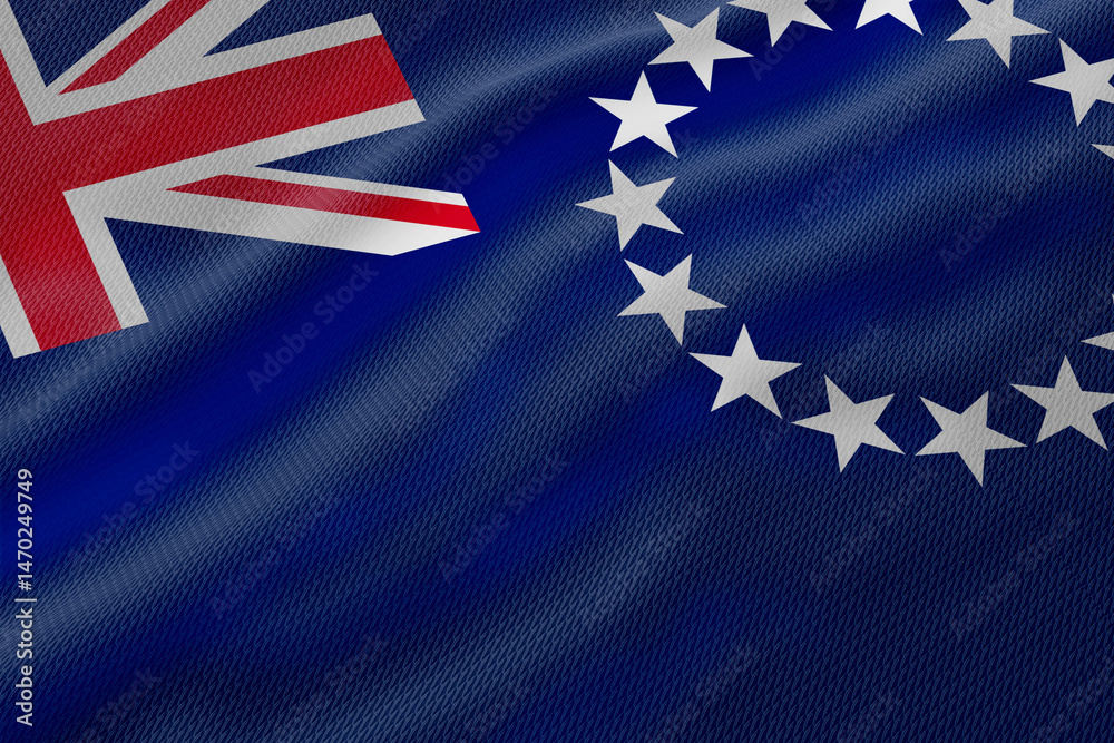 Wavy flag illustration depicting national symbol of Cook Islands in ...
