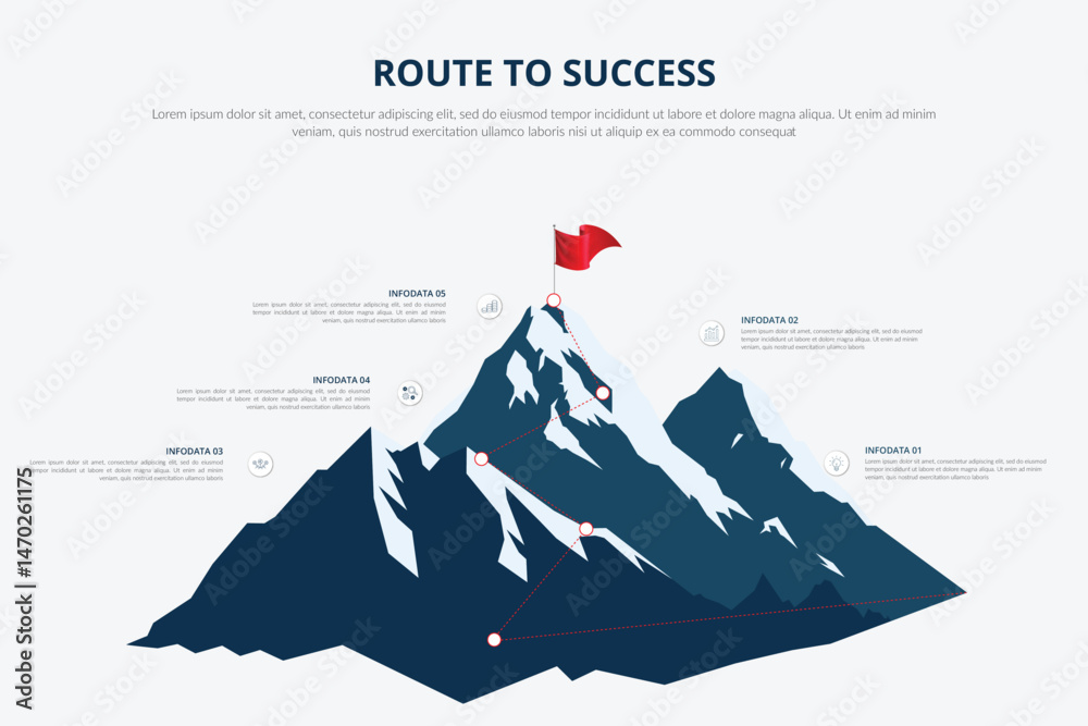 Mountain progression path. Climbing progress route, mountain peak ...