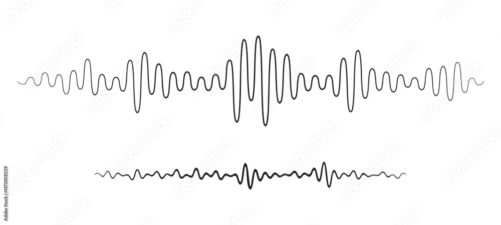 Black thin lines sound waves flow isolated on a white background ...