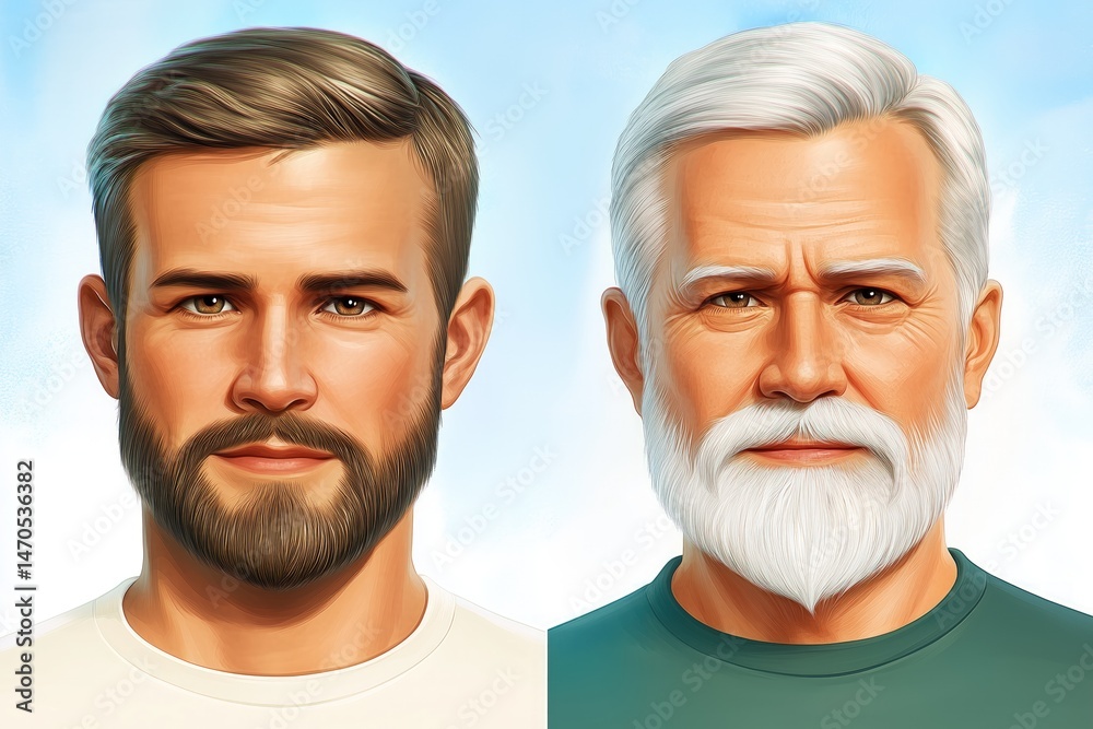 Character age progression realistic illustration showing same person at ...