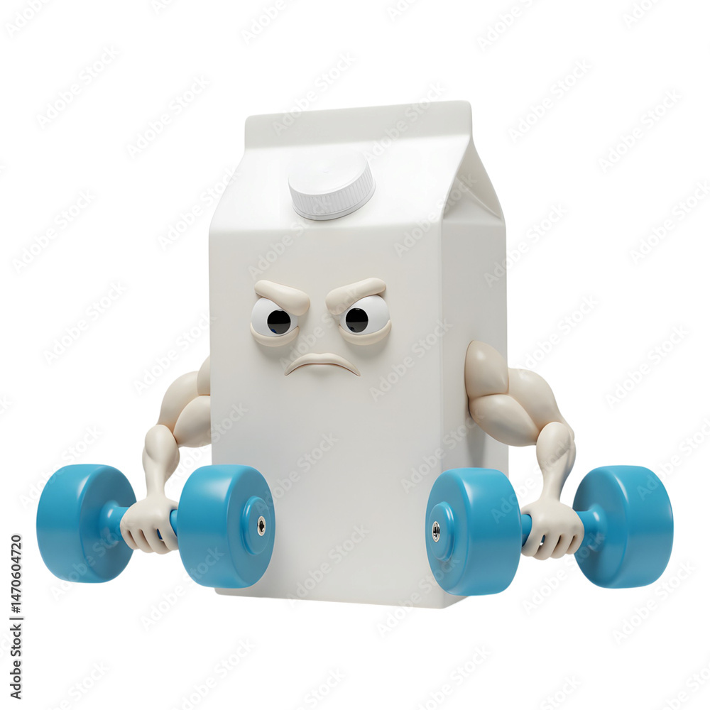 Angry milk carton lifting small dumbbells like it's working out at the ...