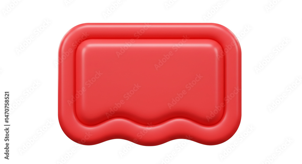 A glossy red rectangular object with rounded edges and a wavy bottom on ...
