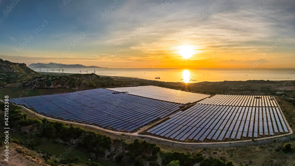 Green energy harvest with solar panels for eco-green sustainable ...