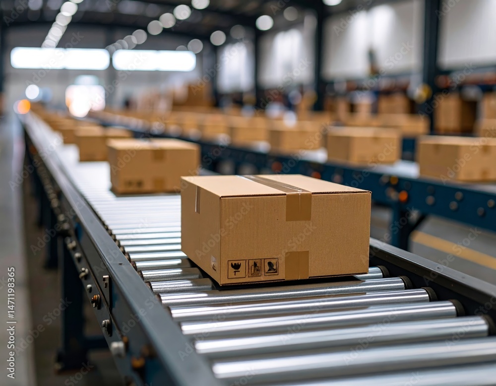 Cardboard Boxes, Parcels, Mail and Packages are Transported on an ...