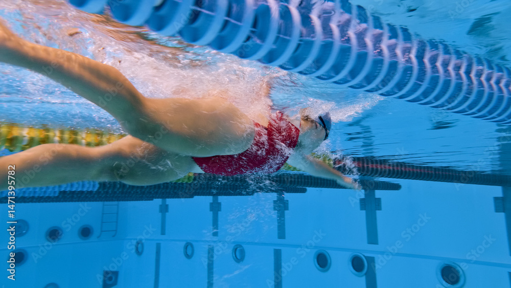 Athlete glides underwater in a pool, demonstrating fluidity and focus ...
