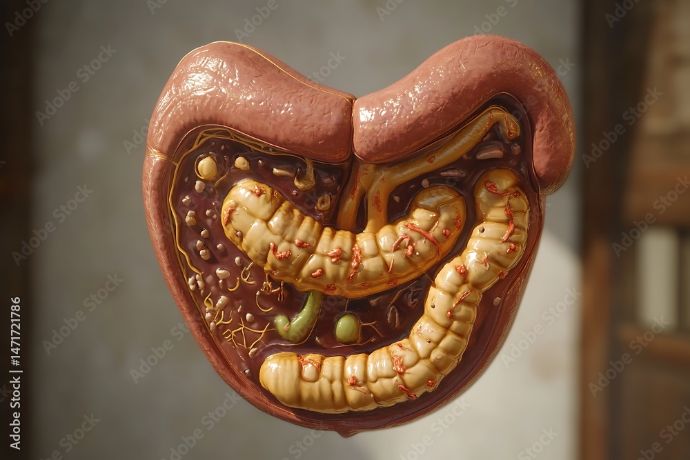 Stockillustrationen 3D model of the human stomach, showing the ...
