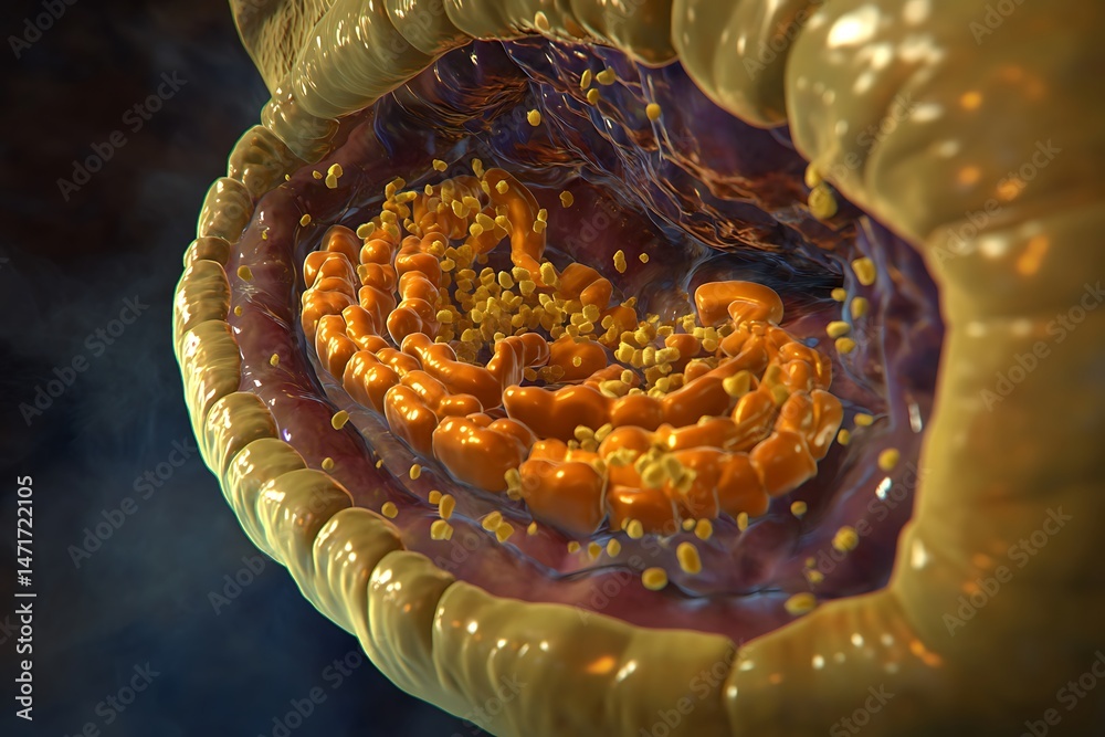 3D model of the human stomach, showing the digestive system's layout ...