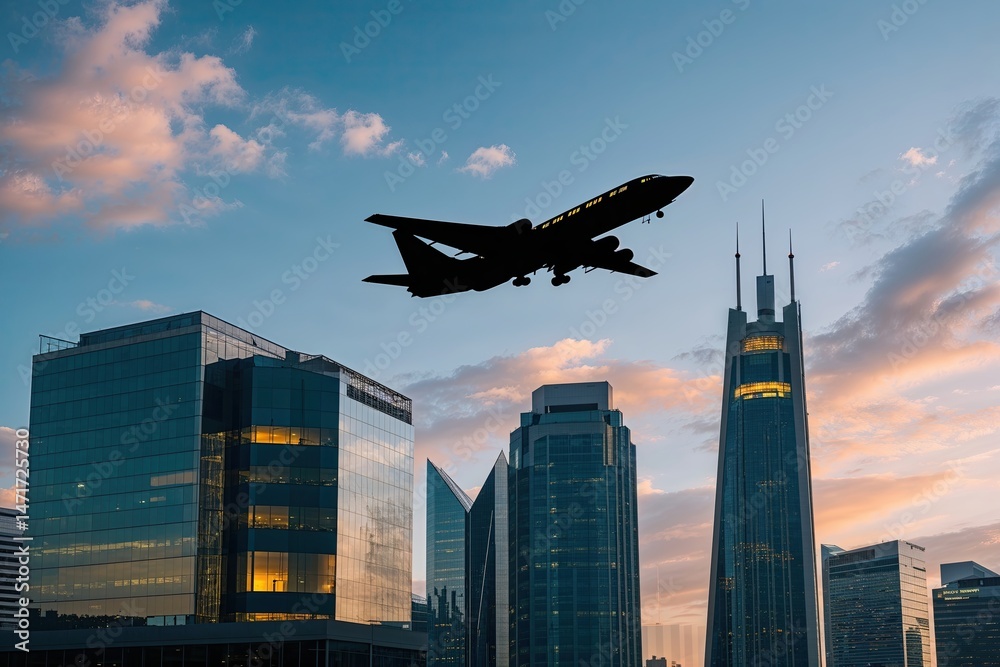 Aviation Inspired Skyward Office Towers Silhouette Against Contemporary ...