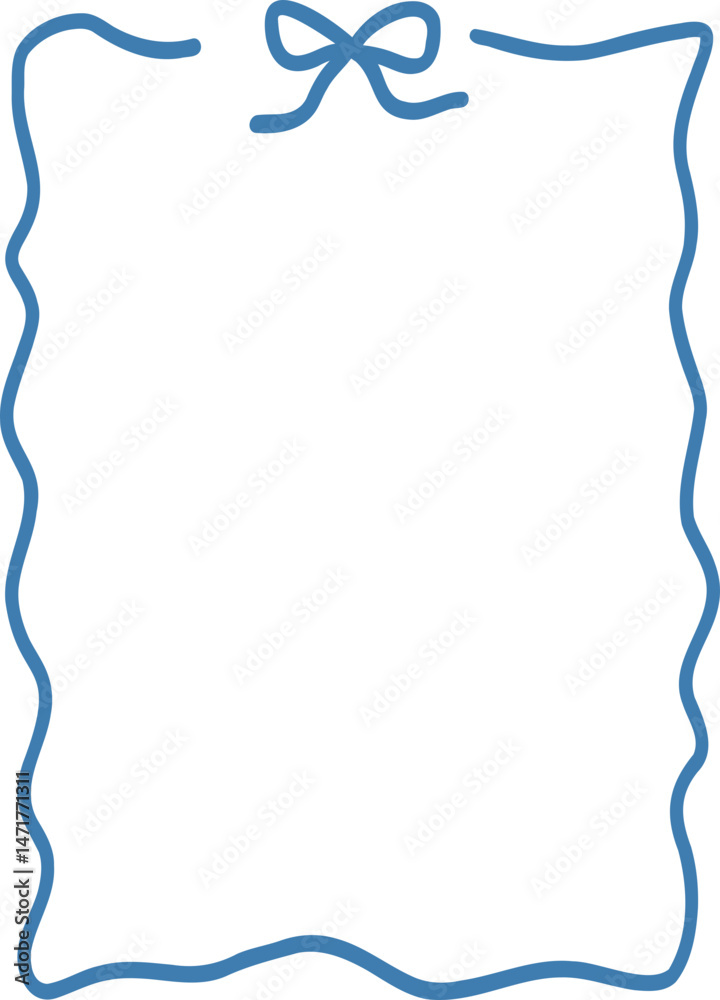 Coastal summer Blue whimsical bow knots frames. Doodle hand drawn ...