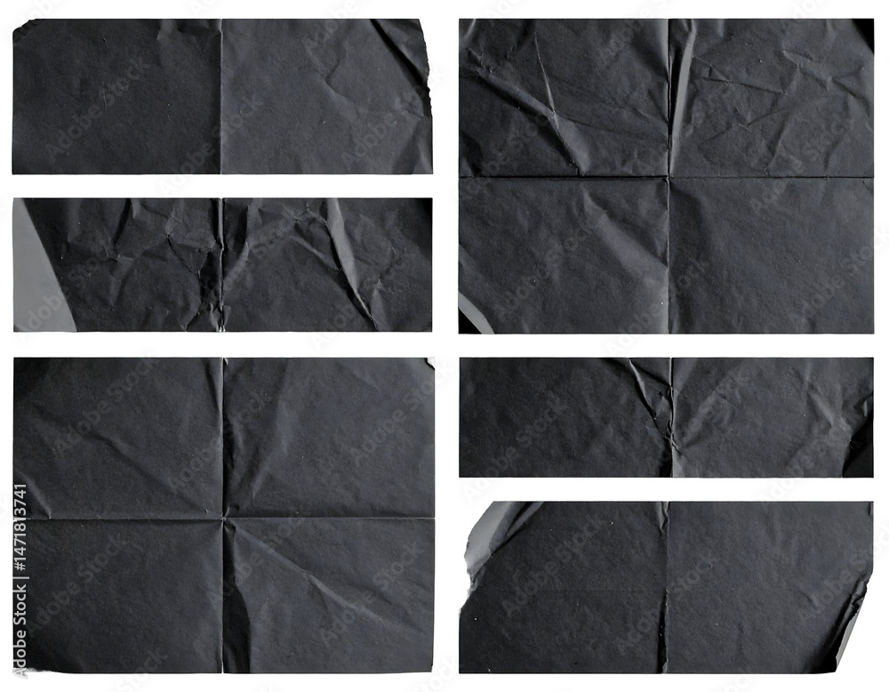 Creased black paper panels, showing folds and texture. Different ...