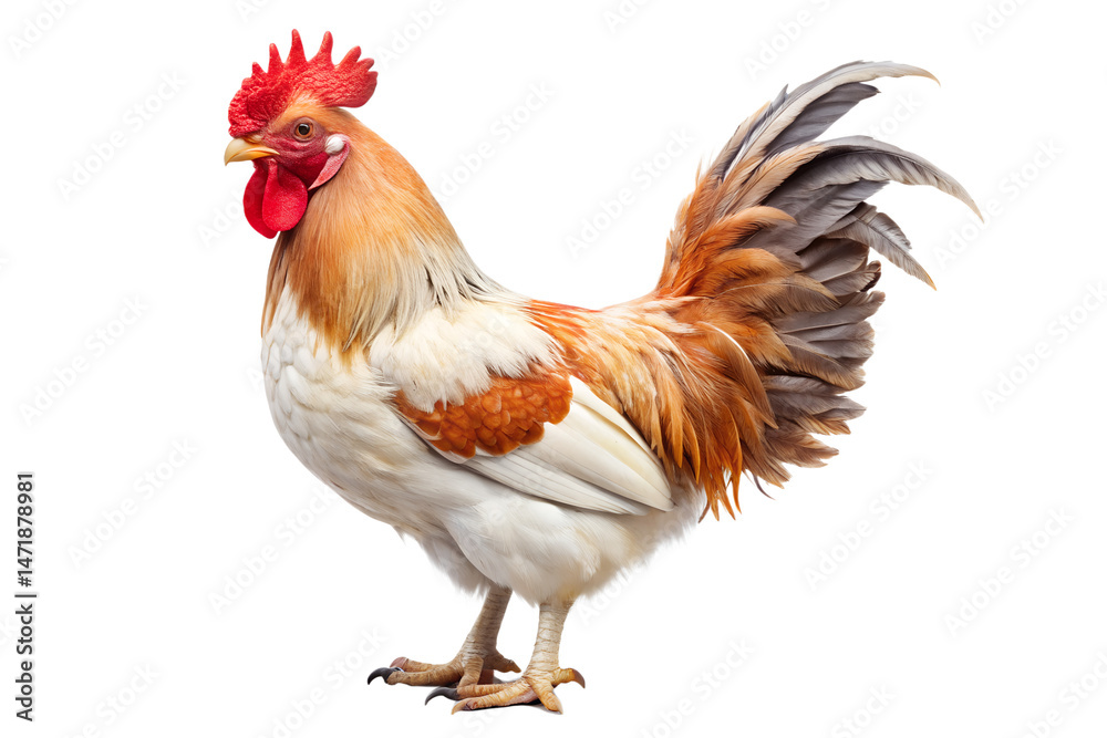 Proud rooster in vibrant colors standing on black background design ...