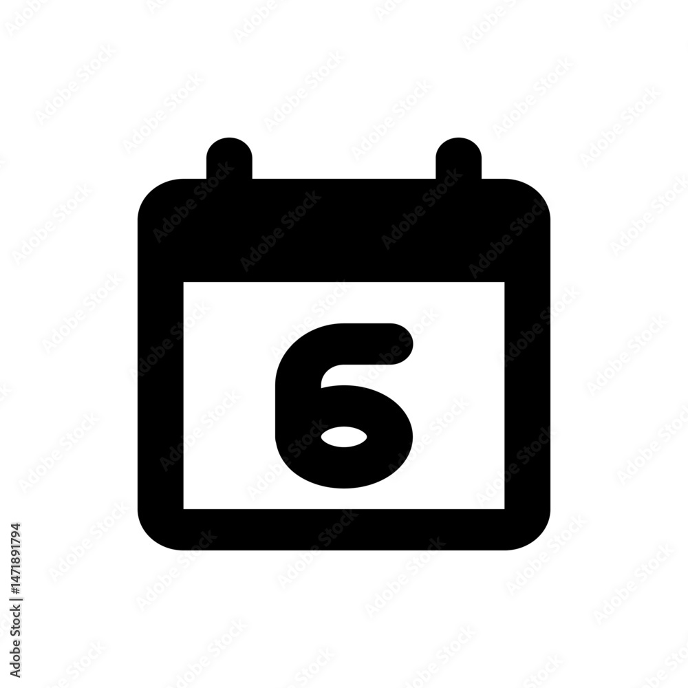 Illustration of a black calendar icon with rounded edges displaying the ...