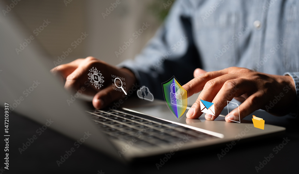 Cyber security internet network data privacy concepts. secure access to user personal ...