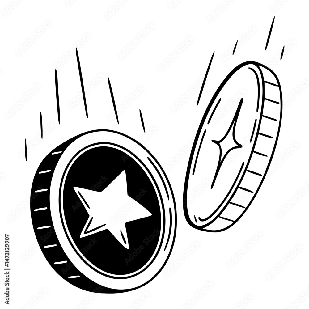 Image vectorielle Stock Coin flipping in the air with a star on one ...