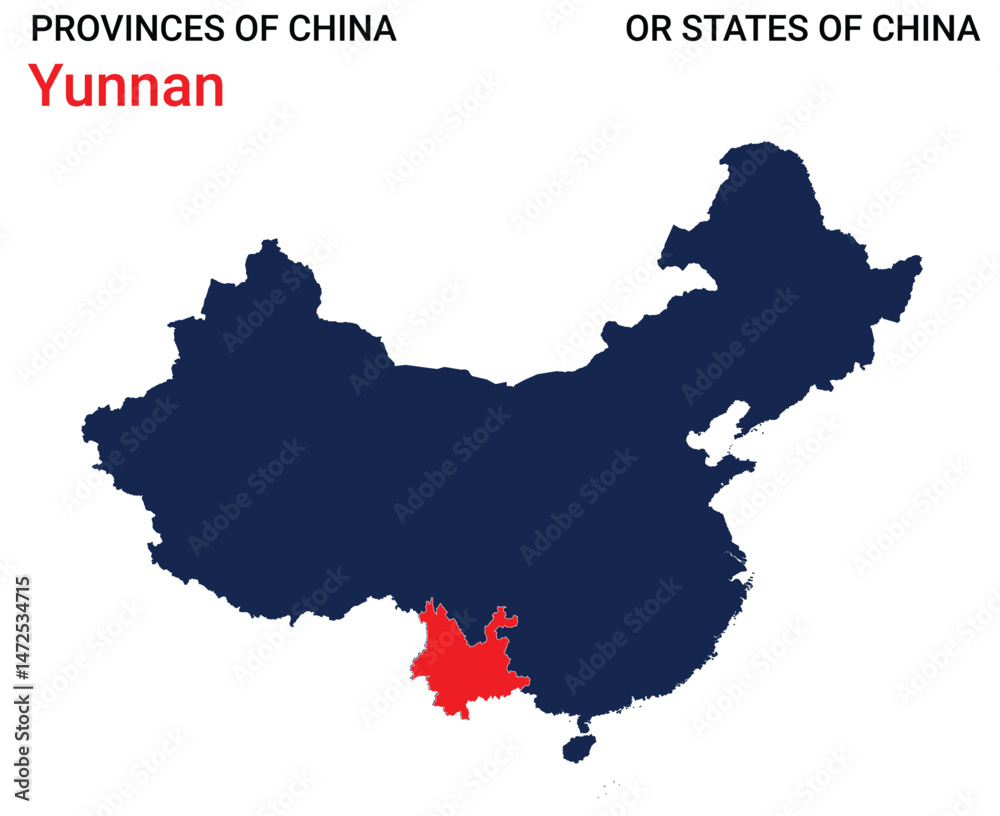 High detailed map of Yunnan vector illustration. Outline Yunnan ...