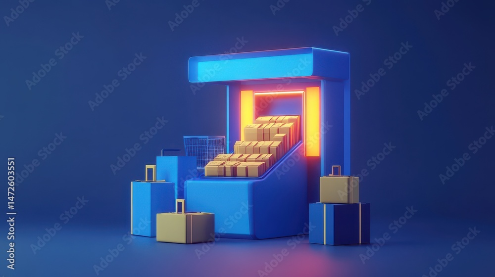 Pick point service concept with blue terminal for issuing goods ...