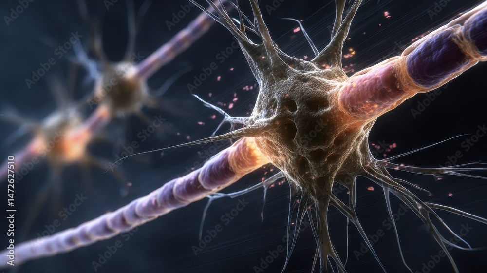 Conceptual 3D Illustration of Motor Neuron Degradation: Exploring Nerve ...