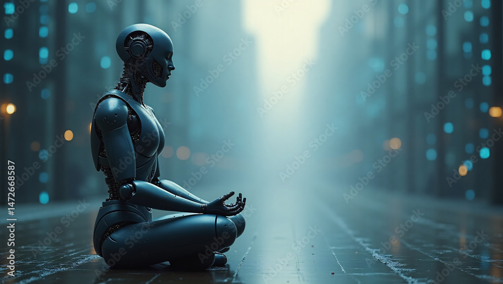 . Binary Born: The First Humanoid A futuristic humanoid robot emerging ...