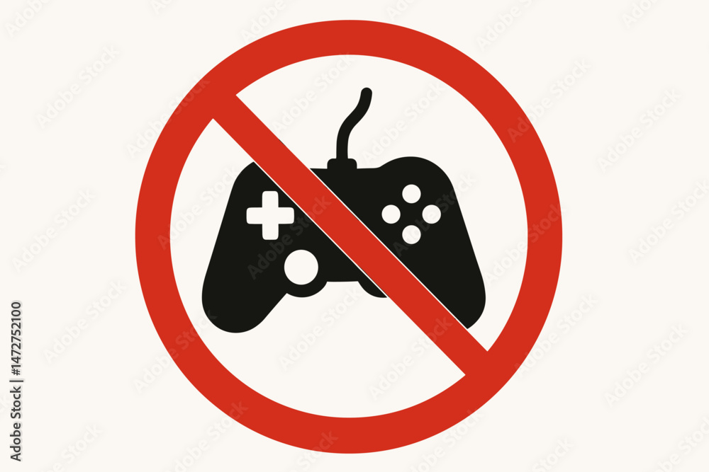 No Gaming Allowed vector sign illustration. Red prohibition circle ...