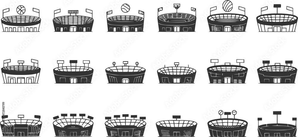 vector set of stadium icon, Sports stadium, icon set. Stadiums for ...
